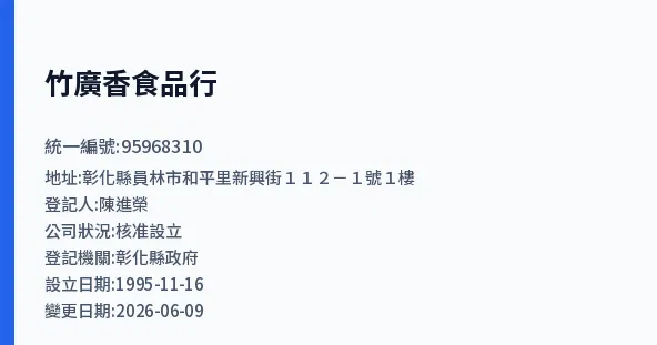 竹廣香食品行的照片-統編 95968310(彰化縣) 公司登記資料與營業項目詳細圖表