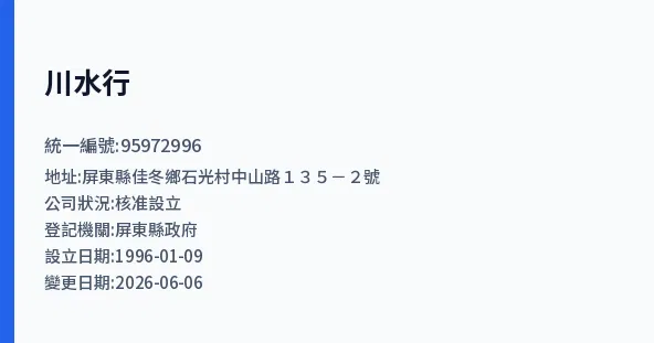 川水行的照片-統編 95972996(屏東縣) 公司登記資料與營業項目詳細圖表