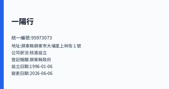 一陽行的照片-統編 95973073(屏東縣) 公司登記資料與營業項目詳細圖表