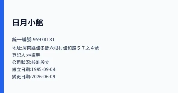 日月小館的照片-統編 95978181(屏東縣) 公司登記資料與營業項目詳細圖表