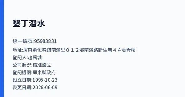 墾丁潛水的照片-統編 95983831(屏東縣) 公司登記資料與營業項目詳細圖表