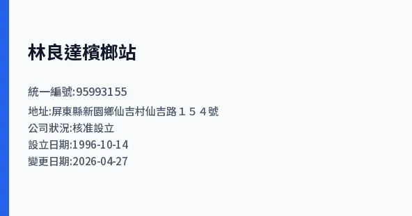 林良達檳榔站的照片-統編 95993155(屏東縣) 公司登記資料與營業項目詳細圖表