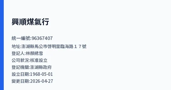 興順煤氣行的照片-統編 96367407(澎湖縣) 公司登記資料與營業項目詳細圖表