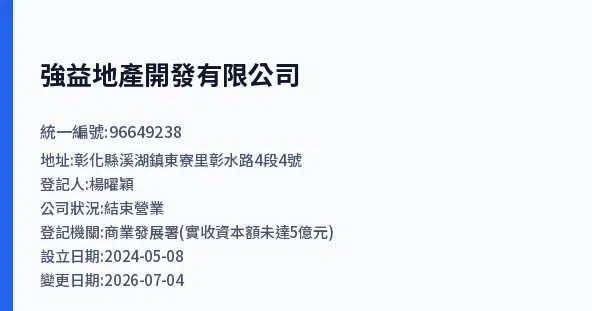 強益地產開發有限公司的照片-統編 96649238(彰化縣) 公司登記資料與營業項目詳細圖表
