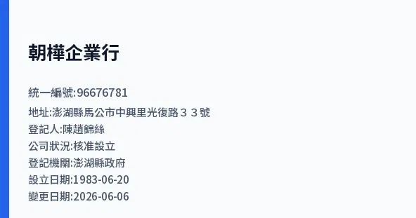 朝樺企業行的照片-統編 96676781(澎湖縣) 公司登記資料與營業項目詳細圖表