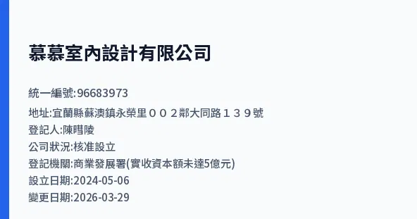 慕慕室內設計有限公司的照片-統編 96683973(宜蘭縣) 公司登記資料與營業項目詳細圖表