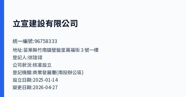 立宣建設有限公司的照片-統編 96758333(苗栗縣) 公司登記資料與營業項目詳細圖表