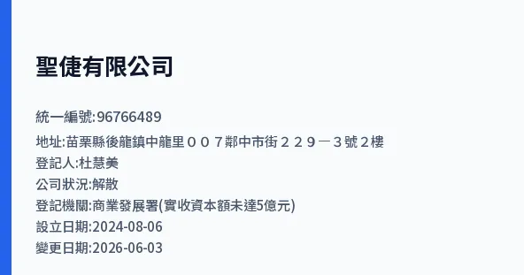 聖倢有限公司的照片-統編 96766489(苗栗縣) 公司登記資料與營業項目詳細圖表
