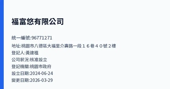 福富悠有限公司的照片-統編 96771271(桃園市) 公司登記資料與營業項目詳細圖表