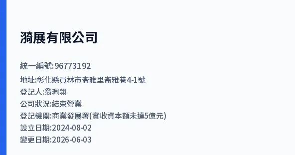 漪展有限公司的照片-統編 96773192(彰化縣) 公司登記資料與營業項目詳細圖表
