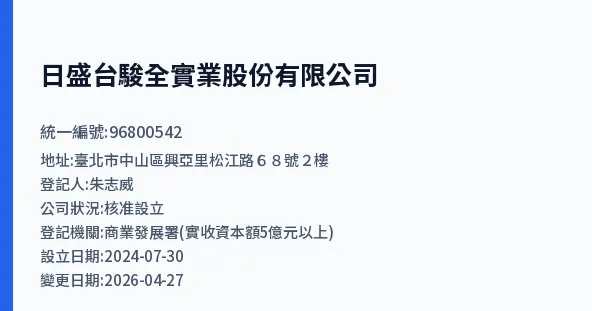 日盛台駿全實業股份有限公司的照片-統編 96800542(臺北市) 公司登記資料與營業項目詳細圖表