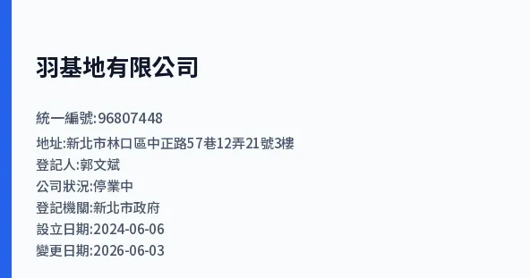 羽基地有限公司的照片-統編 96807448(新北市) 公司登記資料與營業項目詳細圖表