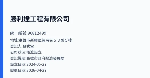 勝利達工程有限公司的照片-統編 96812499(高雄市) 公司登記資料與營業項目詳細圖表