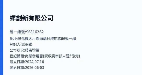 蟬創新有限公司的照片-統編 96816262(彰化縣) 公司登記資料與營業項目詳細圖表