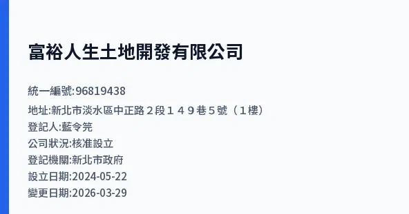 富裕人生土地開發有限公司的照片-統編 96819438(新北市) 公司登記資料與營業項目詳細圖表