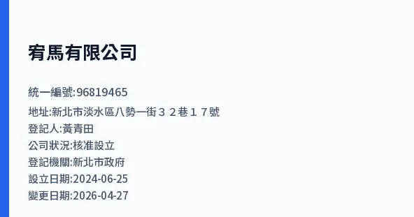 宥馬有限公司的照片-統編 96819465(新北市) 公司登記資料與營業項目詳細圖表