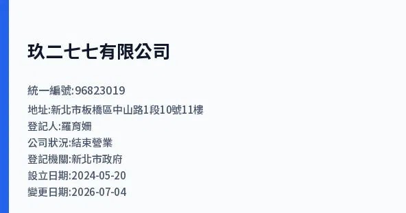 玖二七七有限公司的照片-統編 96823019(新北市) 公司登記資料與營業項目詳細圖表