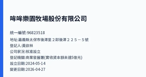 哞哞樂園牧場股份有限公司的照片-統編 96823518(嘉義縣) 公司登記資料與營業項目詳細圖表