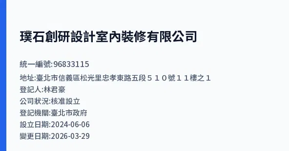 璞石創研設計室內裝修有限公司的照片-統編 96833115(臺北市) 公司登記資料與營業項目詳細圖表