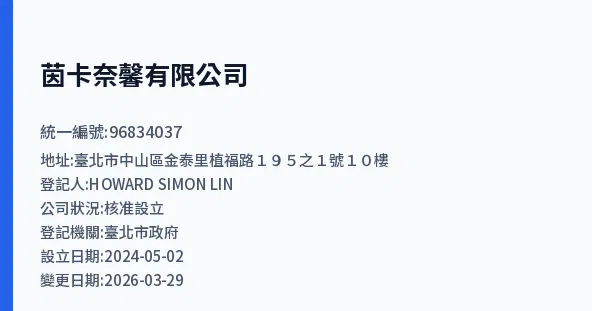 茵卡奈馨有限公司的照片-統編 96834037(臺北市) 公司登記資料與營業項目詳細圖表