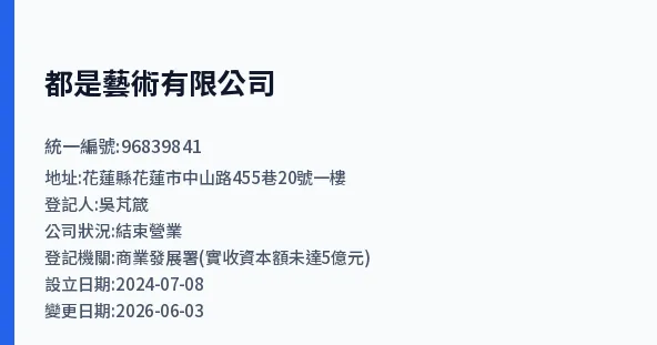 都是藝術有限公司的照片-統編 96839841(花蓮縣) 公司登記資料與營業項目詳細圖表