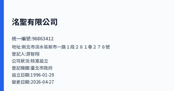 洺聖有限公司的照片-統編 96863412(新北市) 公司登記資料與營業項目詳細圖表