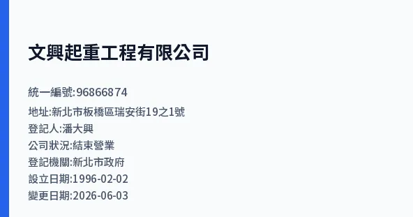 文興起重工程有限公司的照片-統編 96866874(新北市) 公司登記資料與營業項目詳細圖表