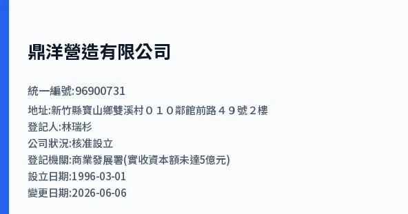 鼎洋營造有限公司的照片-統編 96900731(新竹縣) 公司登記資料與營業項目詳細圖表