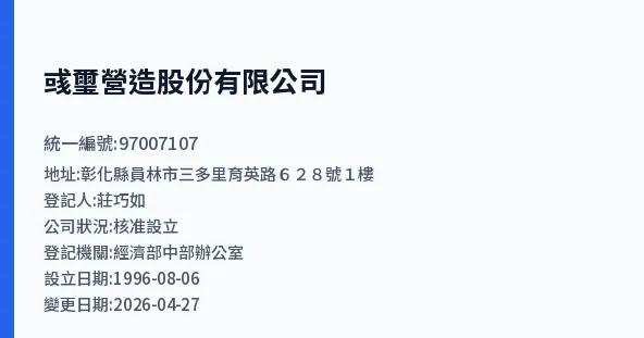 彧璽營造股份有限公司的照片-統編 97007107(彰化縣) 公司登記資料與營業項目詳細圖表