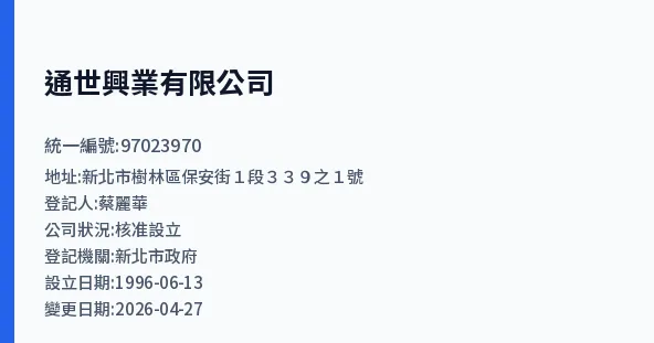通世興業有限公司的照片-統編 97023970(新北市) 公司登記資料與營業項目詳細圖表