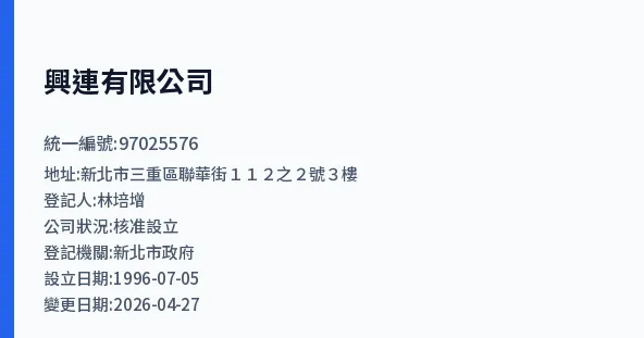 興連有限公司的照片-統編 97025576(新北市) 公司登記資料與營業項目詳細圖表
