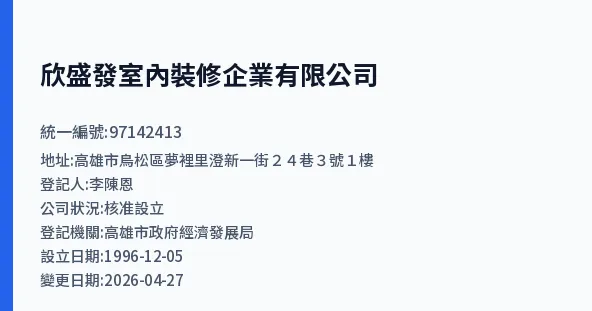 欣盛發室內裝修企業有限公司的照片-統編 97142413(高雄市) 公司登記資料與營業項目詳細圖表