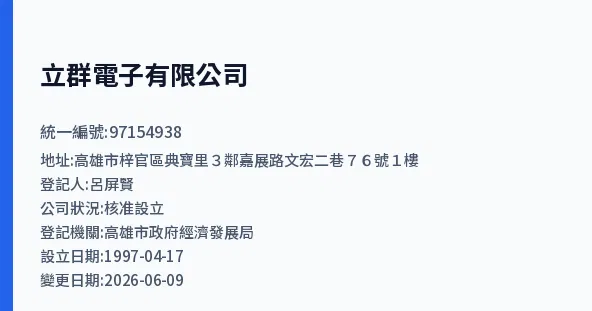 立群電子有限公司的照片-統編 97154938(高雄市) 公司登記資料與營業項目詳細圖表