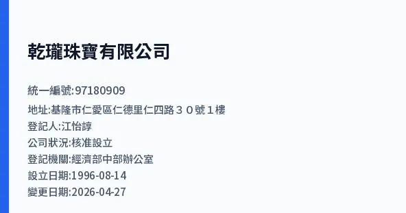 乾瓏珠寶有限公司的照片-統編 97180909(基隆市) 公司登記資料與營業項目詳細圖表