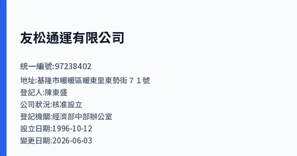 友松通運有限公司的照片-統編 97238402(基隆市) 公司登記資料與營業項目詳細圖表