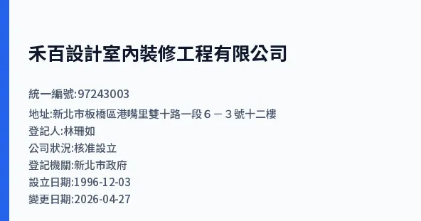 禾百設計室內裝修工程有限公司的照片-統編 97243003(新北市) 公司登記資料與營業項目詳細圖表