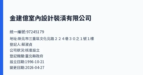 金建億室內設計裝潢有限公司的照片-統編 97245179(新北市) 公司登記資料與營業項目詳細圖表