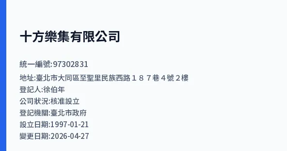 十方樂集有限公司的照片-統編 97302831(臺北市) 公司登記資料與營業項目詳細圖表