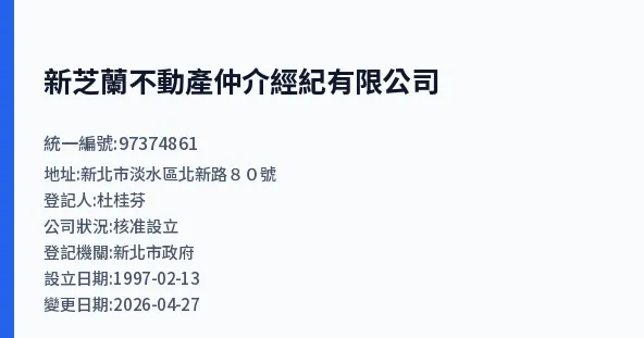 新芝蘭不動產仲介經紀有限公司的照片-統編 97374861(新北市) 公司登記資料與營業項目詳細圖表