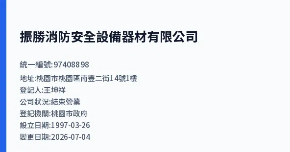 振勝消防安全設備器材有限公司的照片-統編 97408898(桃園市) 公司登記資料與營業項目詳細圖表