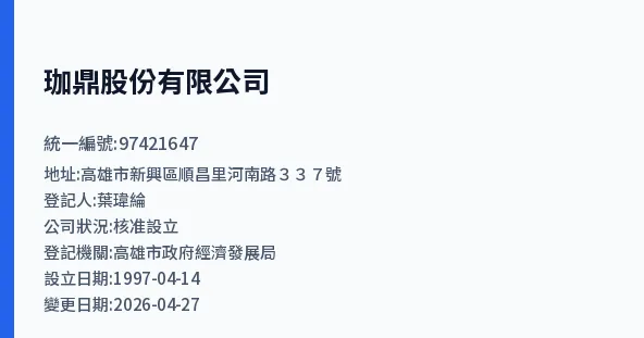 珈鼎股份有限公司的照片-統編 97421647(高雄市) 公司登記資料與營業項目詳細圖表