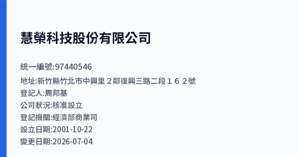 慧榮科技股份有限公司的照片-統編 97440546(新竹縣) 公司登記資料與營業項目詳細圖表