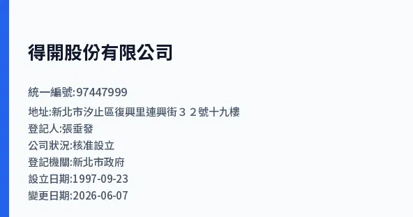 得開股份有限公司的照片-統編 97447999(新北市) 公司登記資料與營業項目詳細圖表