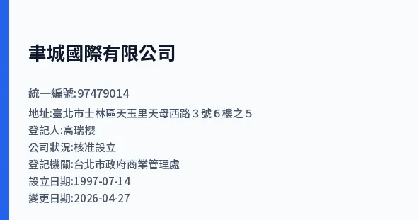 聿城國際有限公司的照片-統編 97479014(臺北市) 公司登記資料與營業項目詳細圖表