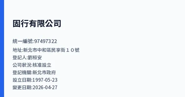 固行有限公司的照片-統編 97497322(新北市) 公司登記資料與營業項目詳細圖表