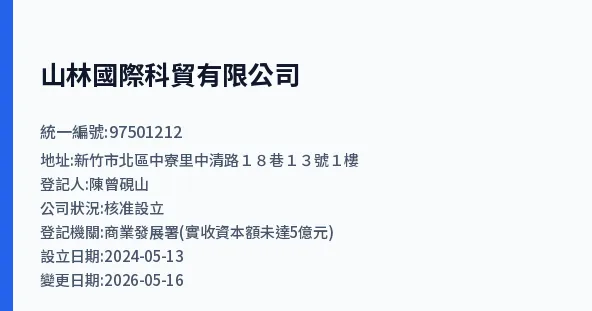 山林國際科貿有限公司的照片-統編 97501212(新竹市) 公司登記資料與營業項目詳細圖表