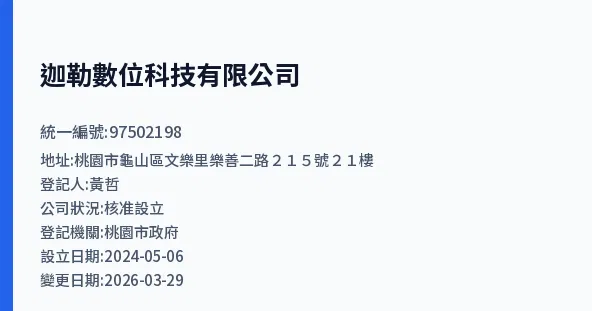 迦勒數位科技有限公司的照片-統編 97502198(桃園市) 公司登記資料與營業項目詳細圖表