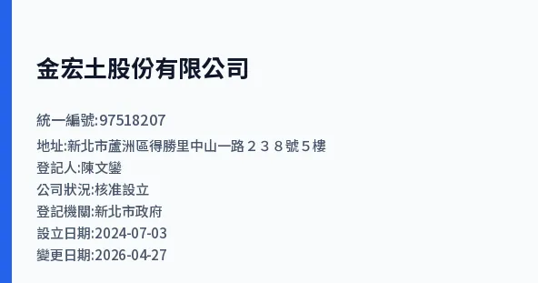 金宏土股份有限公司的照片-統編 97518207(新北市) 公司登記資料與營業項目詳細圖表