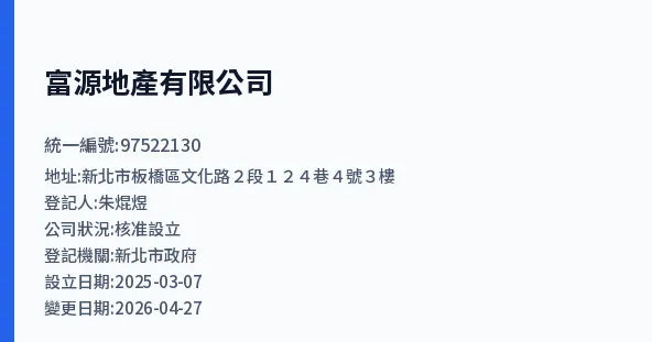 富源地產有限公司的照片-統編 97522130(新北市) 公司登記資料與營業項目詳細圖表