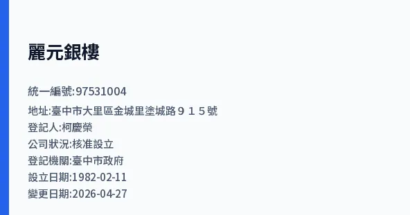 麗元銀樓的照片-統編 97531004(臺中市) 公司登記資料與營業項目詳細圖表